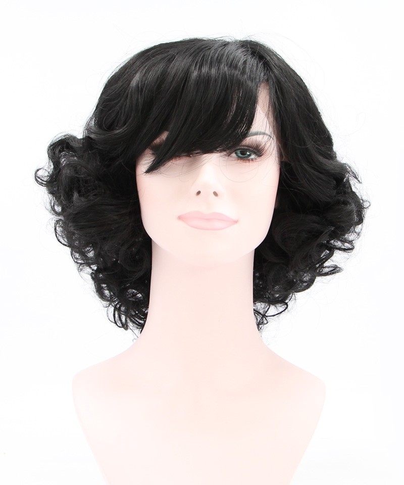 Side Part Short Curly Synthetic Wig With Bang - Msbuy.com