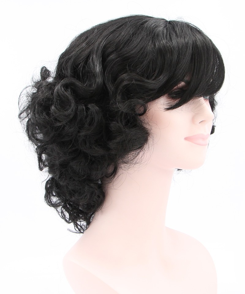 Side Part Short Curly Synthetic Wig With Bang - Msbuy.com