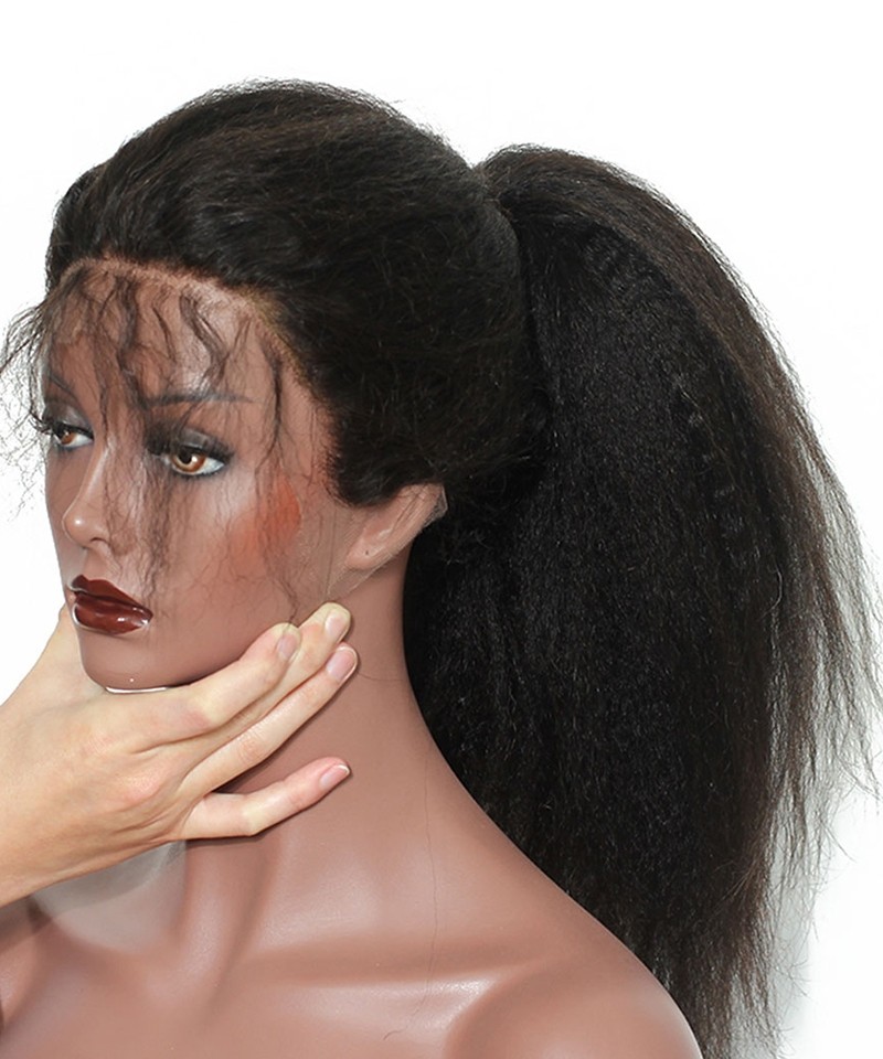 360 Lace Wigs Human Hair Natural Color Kinky Straight Wig 180% ...