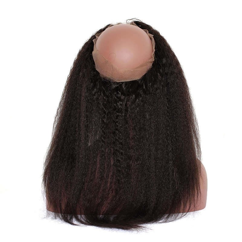 Kinky Straight 360 Lace Frontal Closure With 3 Bundles Natural Hairline ...