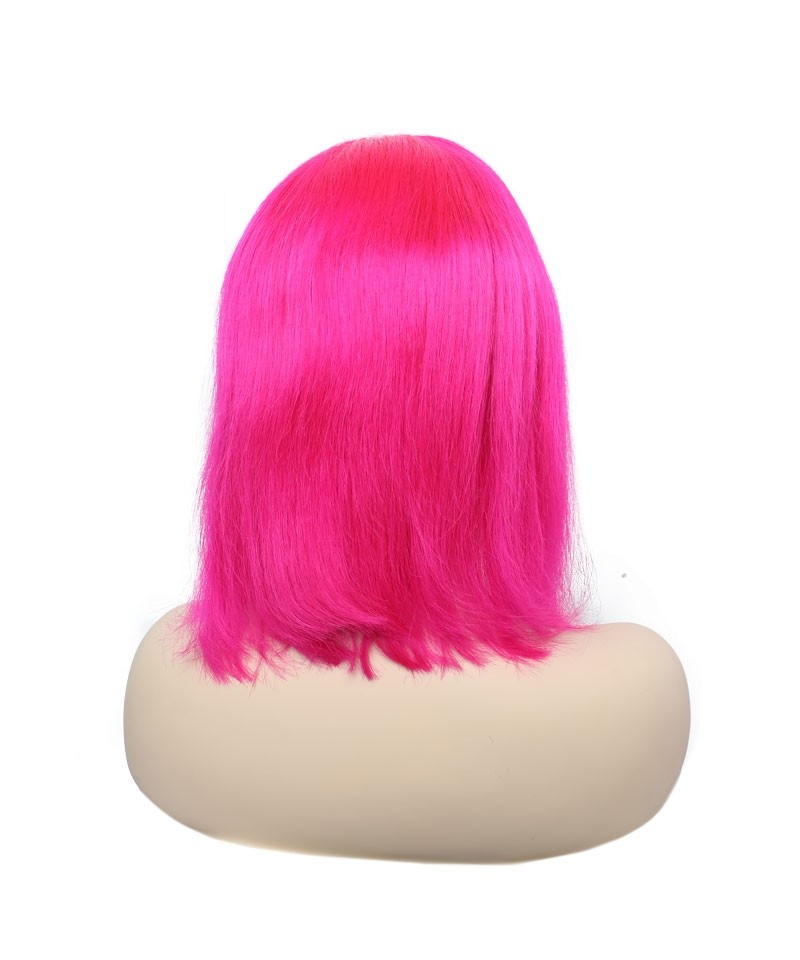 Light Red Human Hair Wigs Straight Bob Wave Colorful Lace Front Wigs ...
