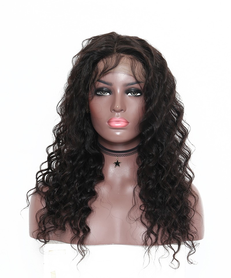 Loose Wave 200 Density Human Hair Wigs Lace Closure Wigs Natural Color