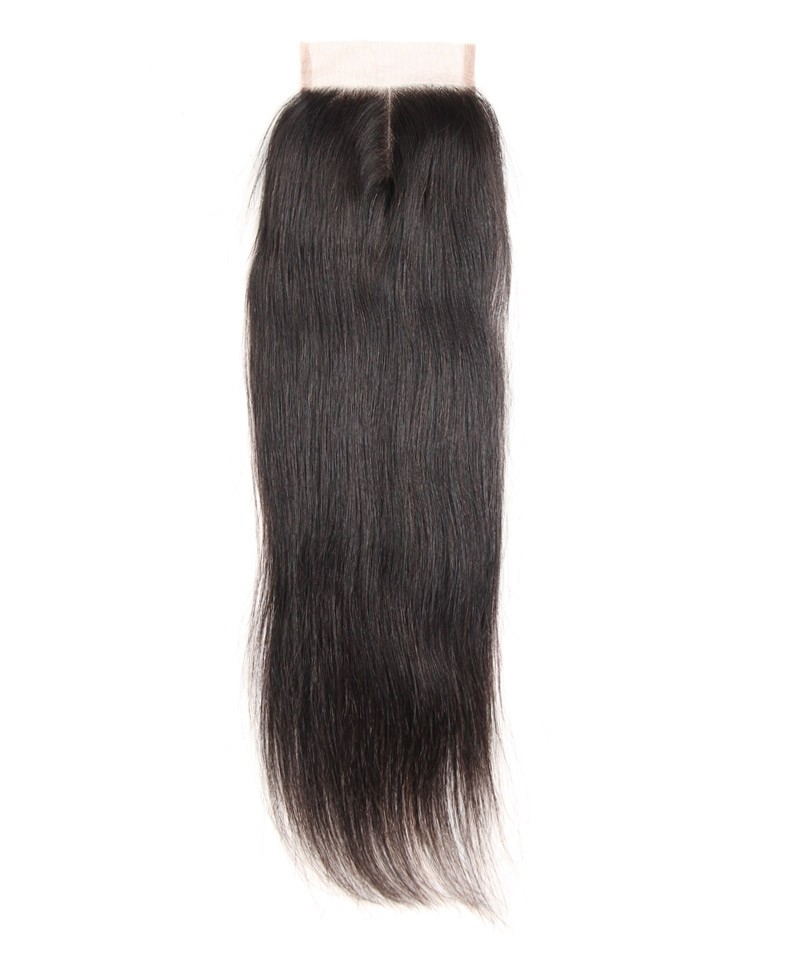 Brazilian Straight Hair Closure with 3 Bundles Natural Color 100% Human ...