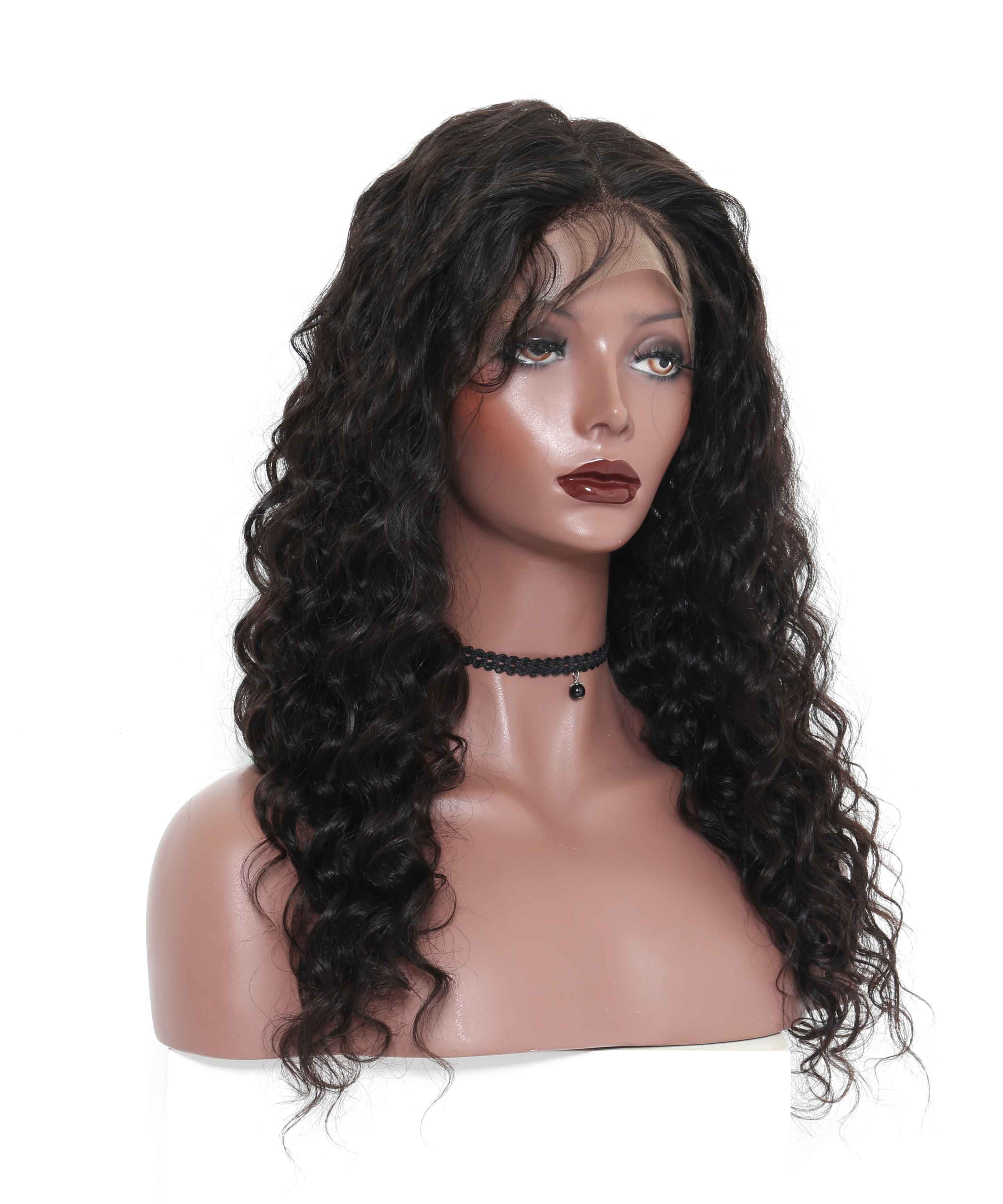 Brazilian Lace Wigs Deep Wave 120% Density Natural Black Color Wigs ...